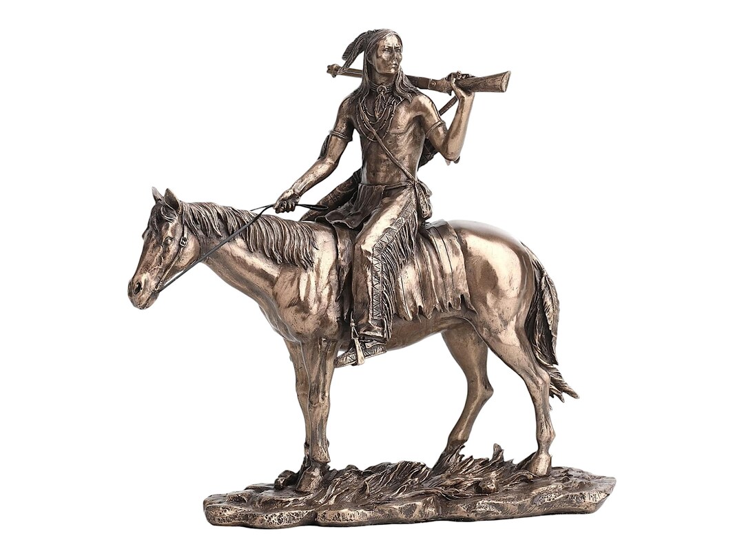 Native American Warrior With Rifle on Horseback Cold Cast Bronze ...