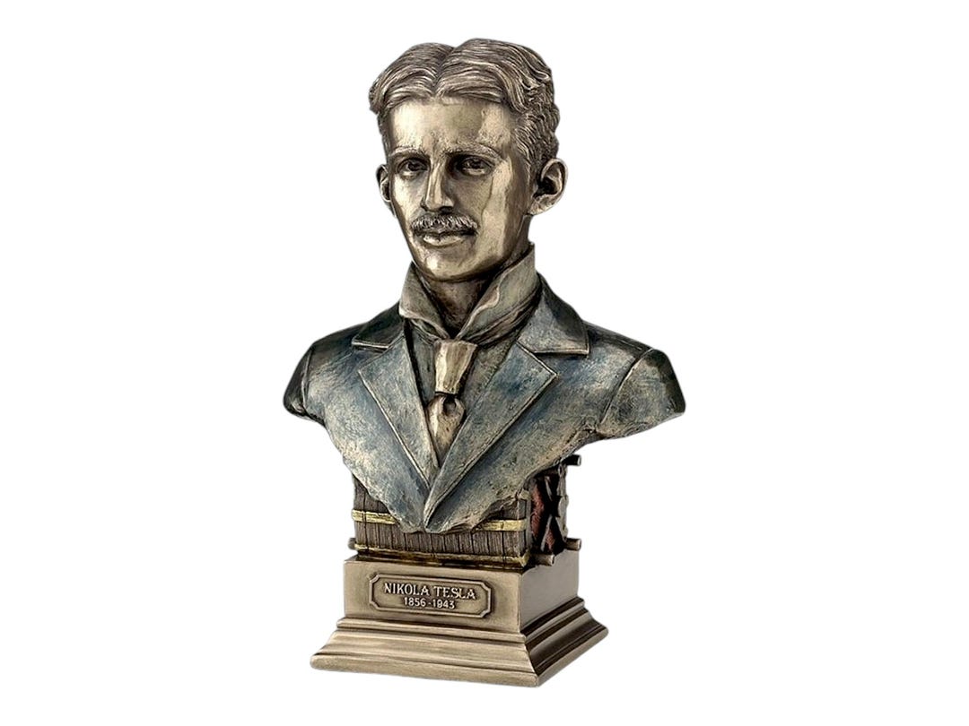 Nikola Tesla Statue on Induction Motor Bust Cold Cast Bronze & Resin ...