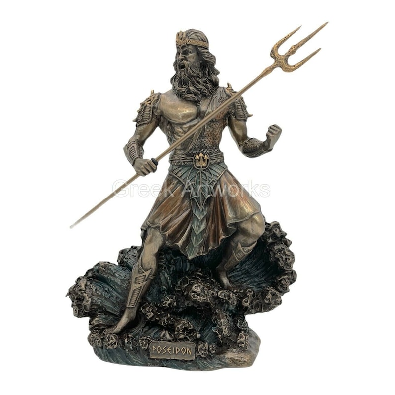 Poseidon Neptune With Trident on Wave Statue Sculpture Cold - Etsy