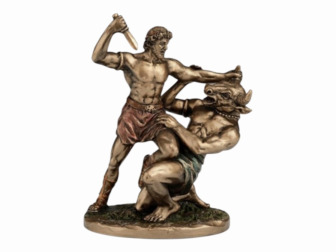 Theseus Fighting Minotaur Greek Mythology Creature Cold Cast Bronze ...