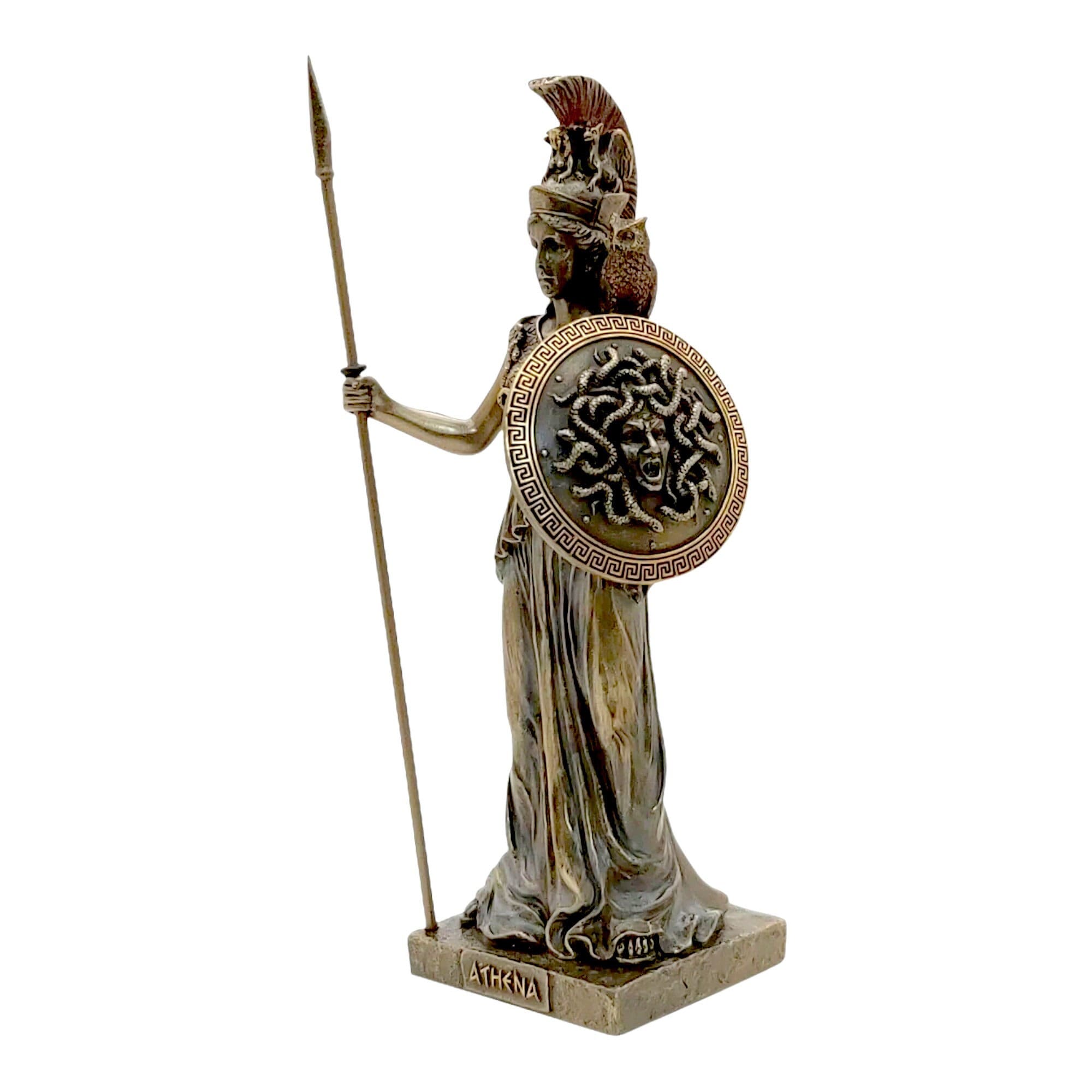 Athena Minerva Statue With Medusa Shield, Cold Cast Bronze Sculpture ...