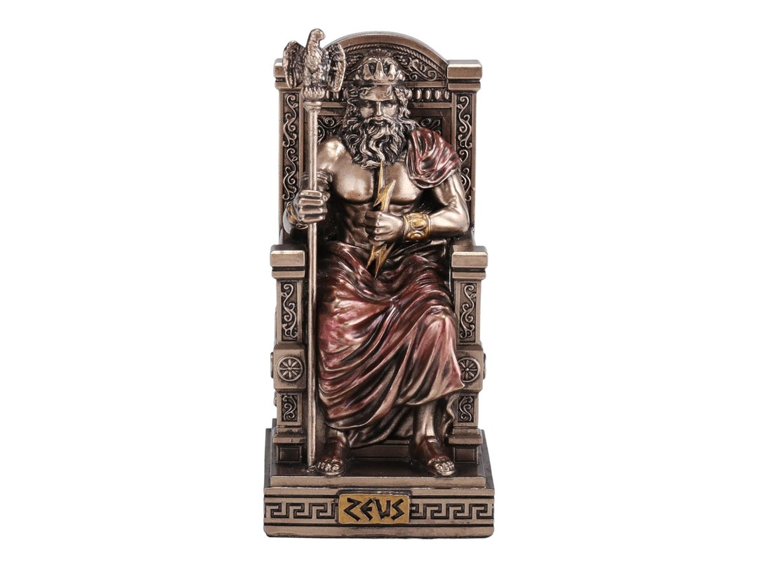 Zeus Sitting on Throne Holding Thunderbolt Cold Cast Bronze & Resin ...