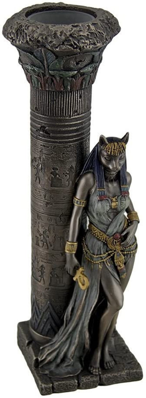 Bastet Egyptian Goddess of Protection Leaning on Pilar Bronze | Etsy