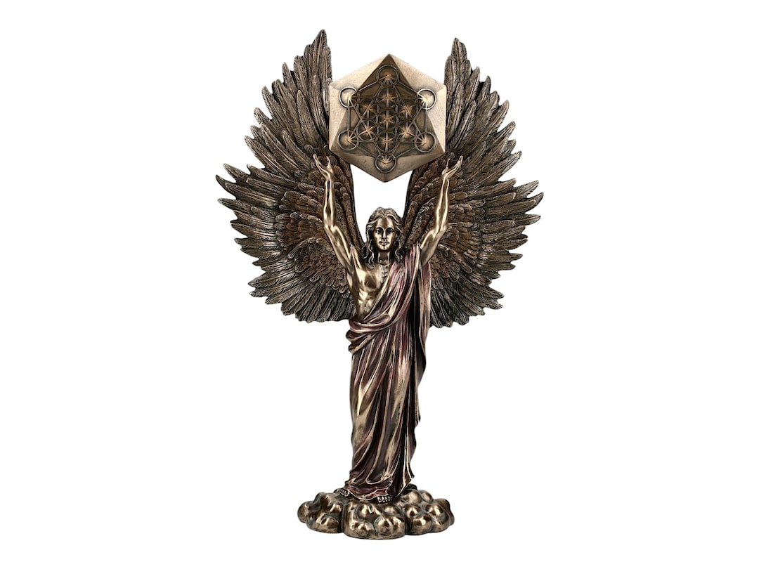 Archangel Metatron Holding up Sacred Geometry Cube Cold Cast Bronze ...