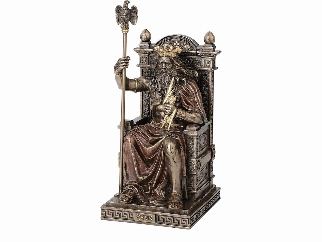 Zeus Holding Thunderbolt Sitting on Throne Statue: Cold Cast Bronze ...
