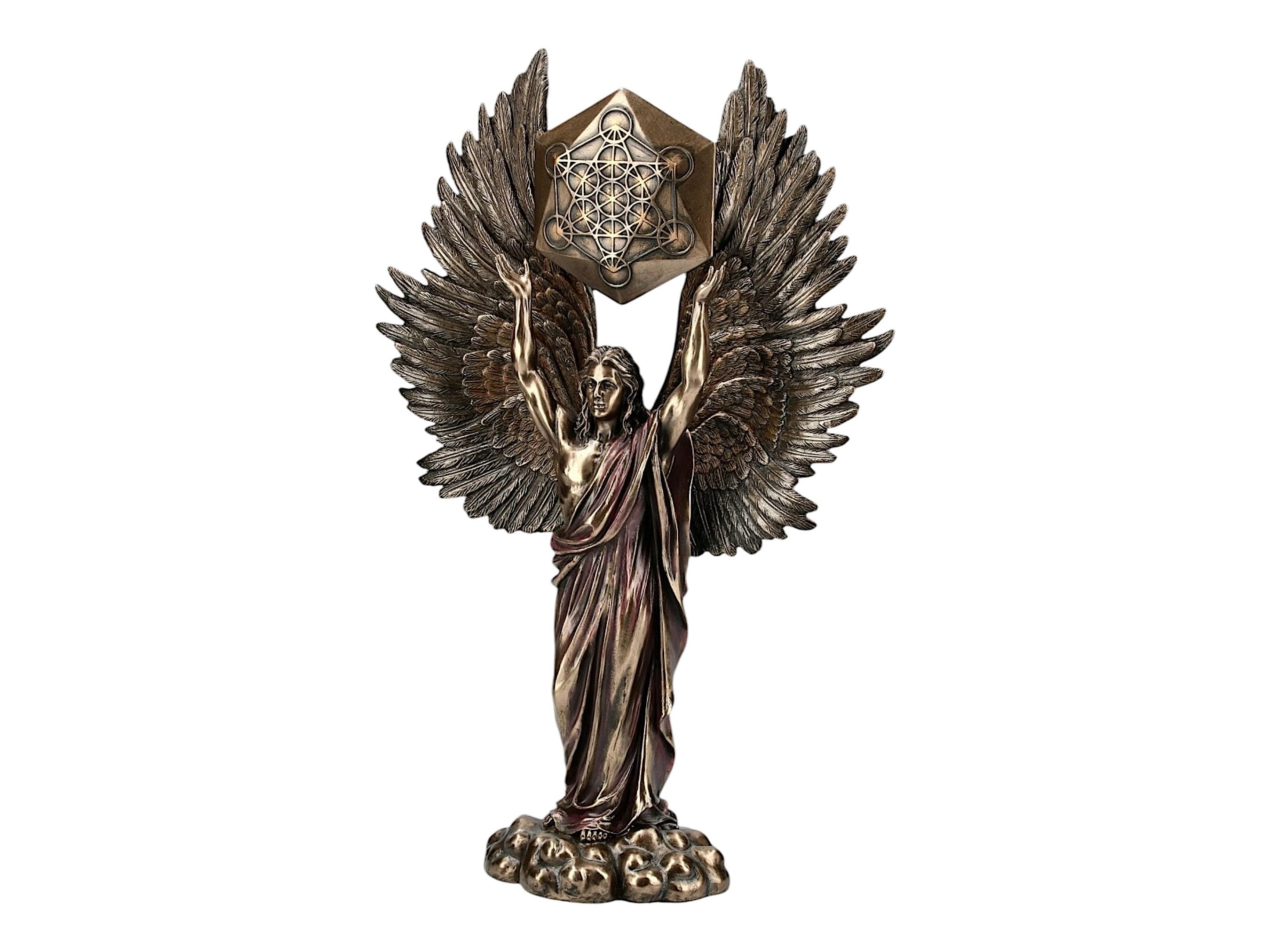 Archangel Metatron Holding up Sacred Geometry Cube Cold Cast Bronze ...