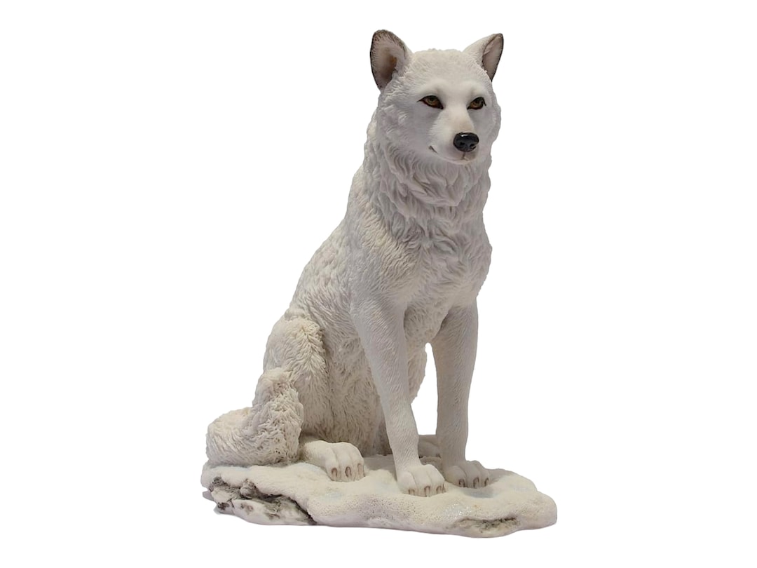 White Wolf Sitting in Snow Bonded Marble Polyresin Decorative Statue ...