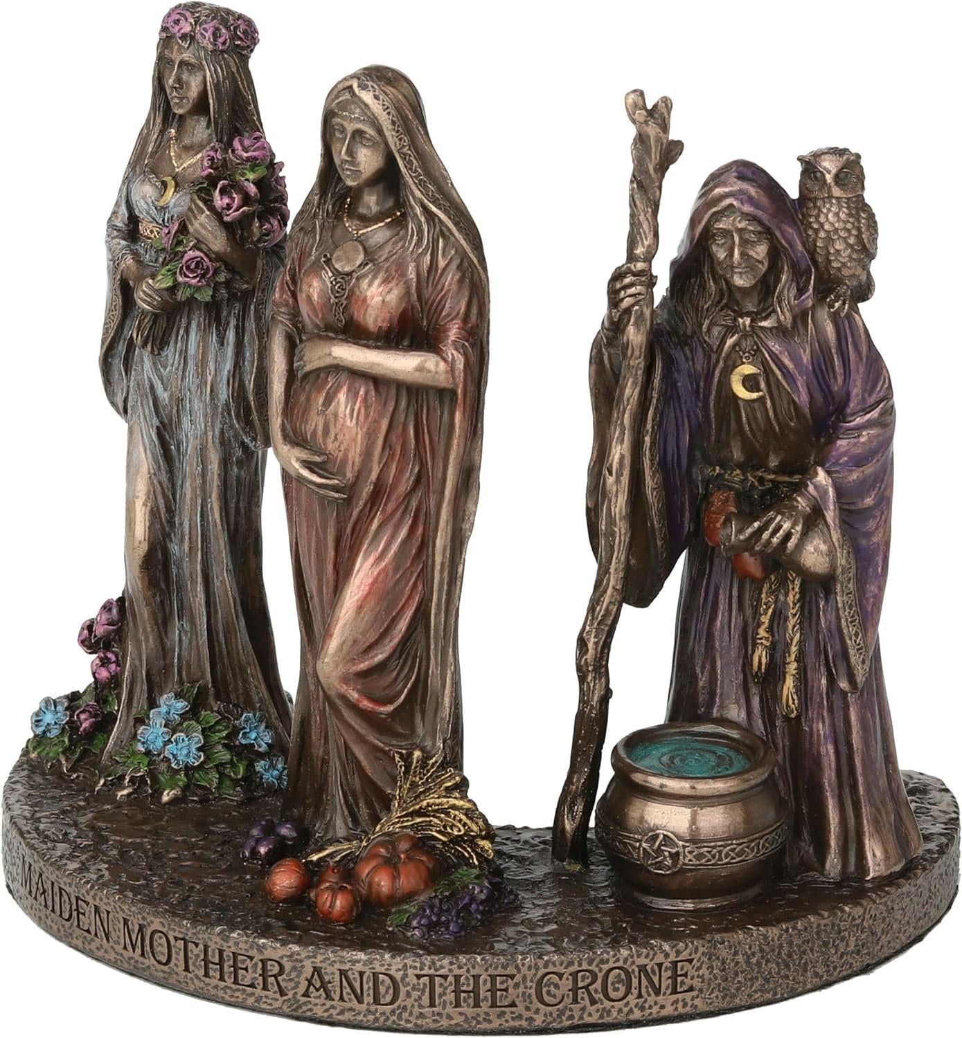 Triple Moon Goddess Maiden Mother and Crone Cold Cast Resin Bronze ...