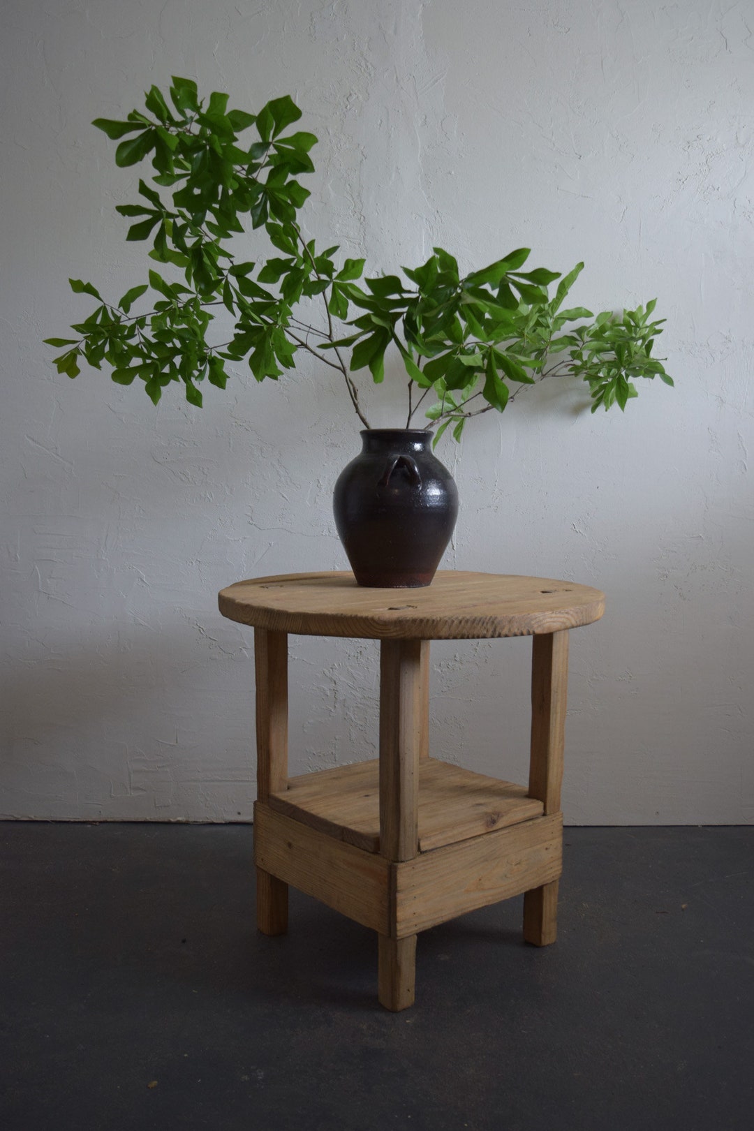 Large Round Side Table With Shelf - Etsy
