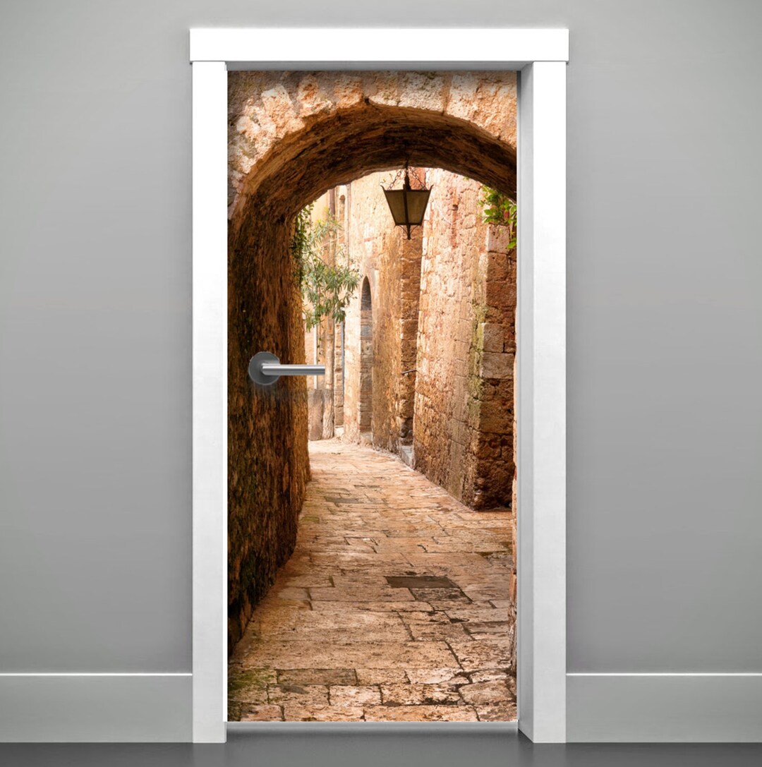 3D Stone Passageway Door Decal, Dorm Door Decor, Jerusalem Peel and ...
