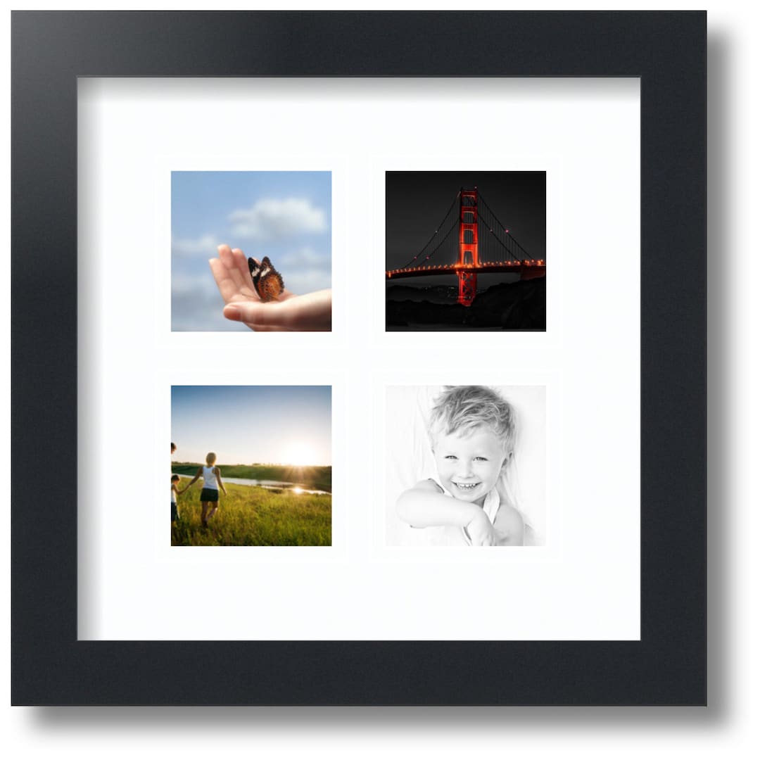 Collage Picture Frame, 4 Openings Photo Mat, 3x3 Picture Collage, Black ...