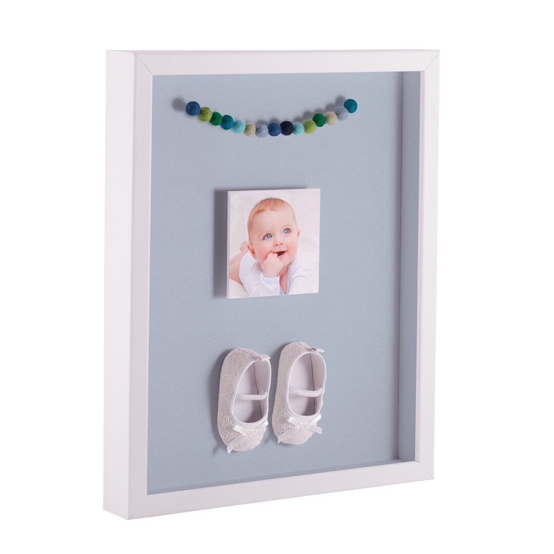 Satin White Shadowbox, Shadowbox Picture Frame, Baby Blue Backdrop, New ...