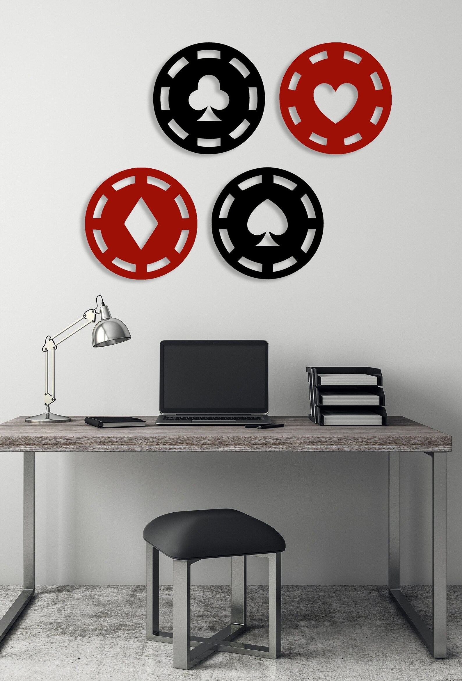 4 Set of Playing Cards Decor, Poker Cart Wall Hangings, Heart, Club ...