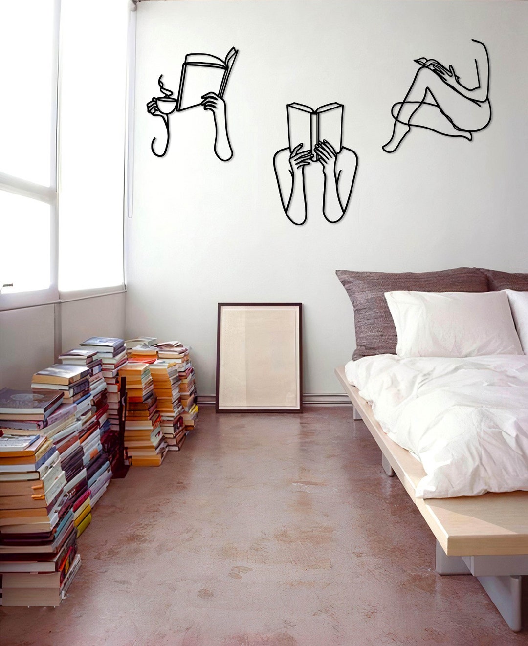 3 Set Book Line Art Wall Decor, Bookish Wall Art, Bookshleft Decor ...