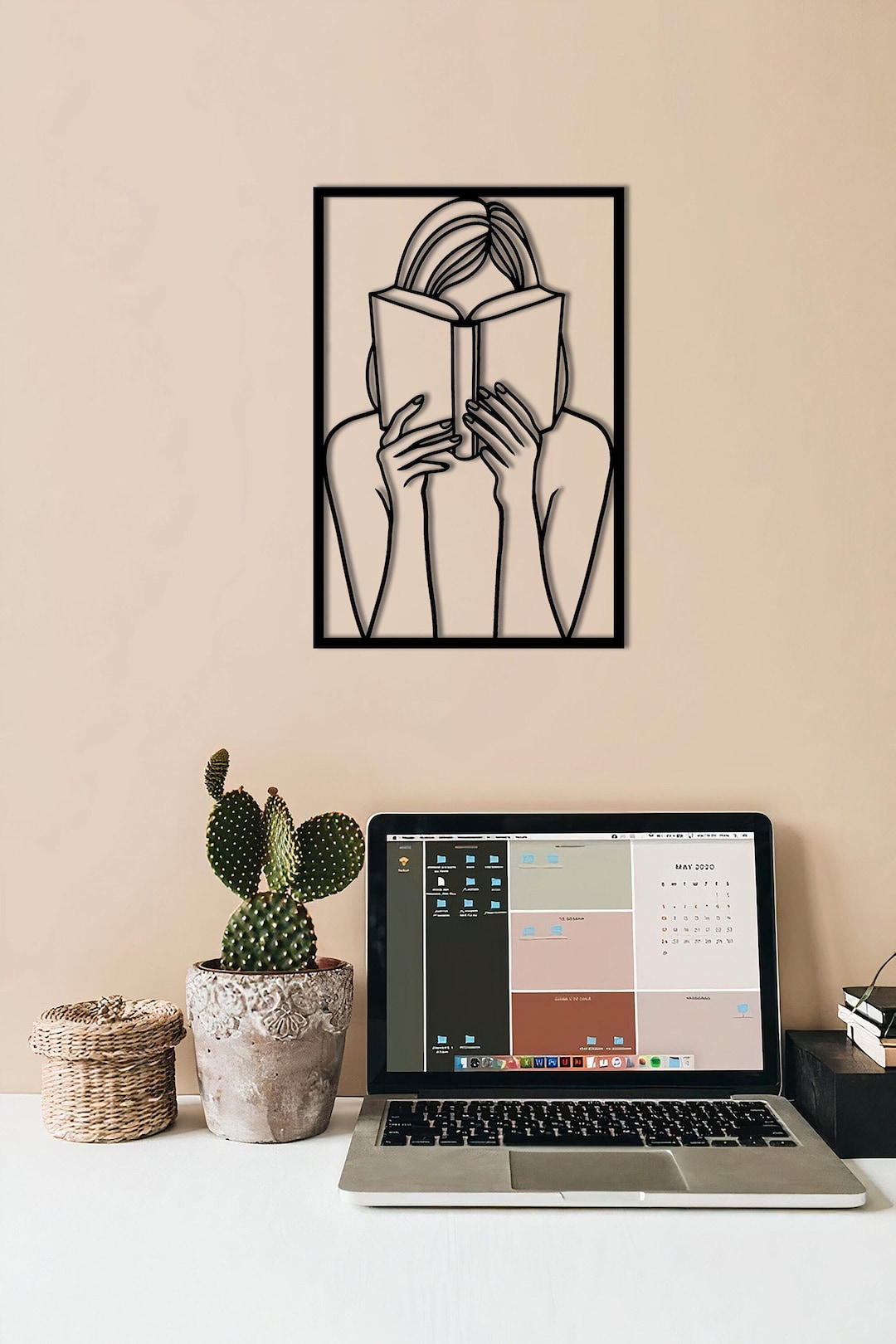 Book Wall Decor, Book Lover Art, Minimalist Wood Wall Art, Line Art ...