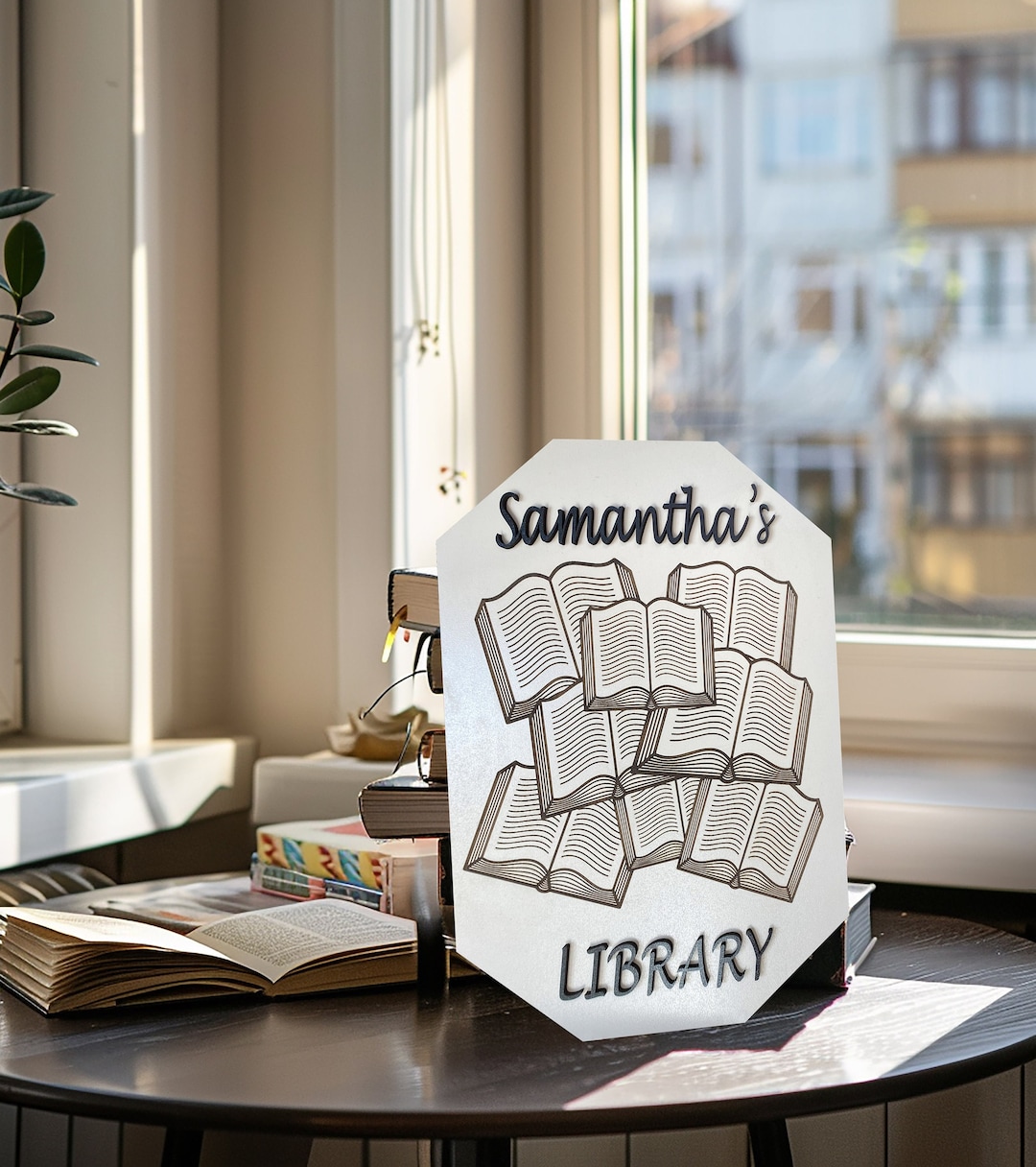 Personalized Library Book Sign, Wood Bookish Sign, Book Shelf Decor ...