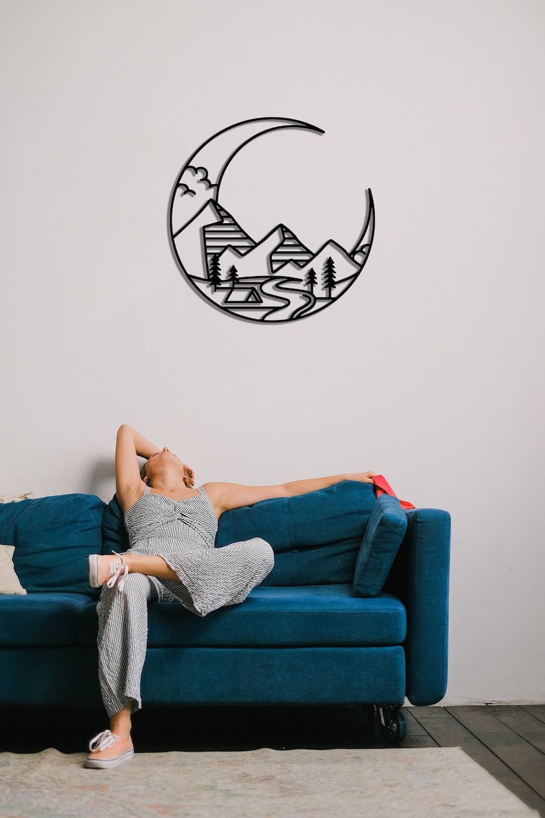 Crescent Moon Wall Decor Mountain Landscape Wall Art - Etsy