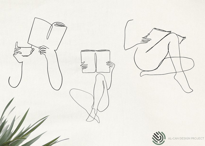 3 Set Book Minimalist Line Art Book Wall Art Reading - Etsy