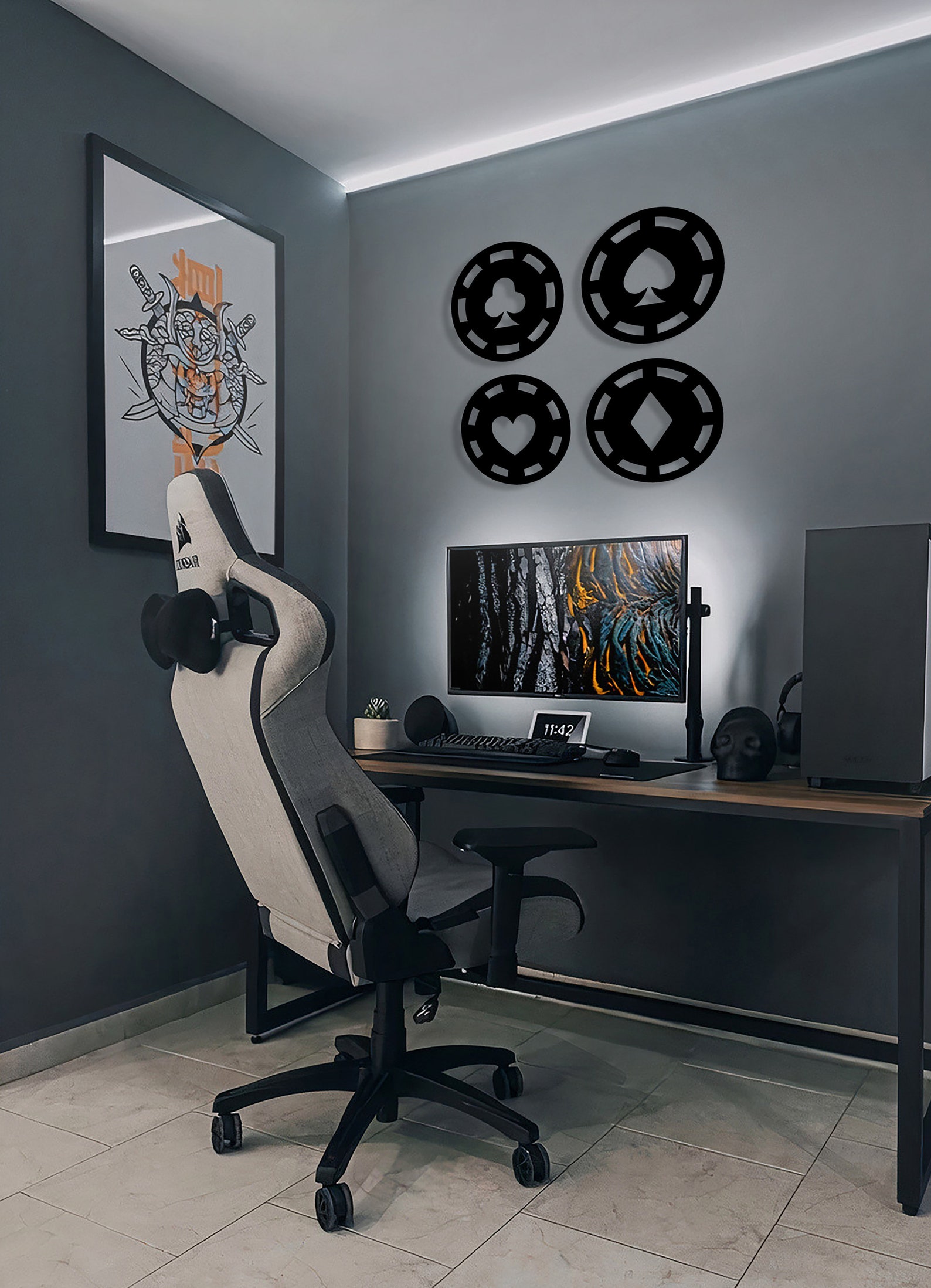 4 Set of Playing Cards Decor, Poker Cart Wall Hangings, Heart, Club ...