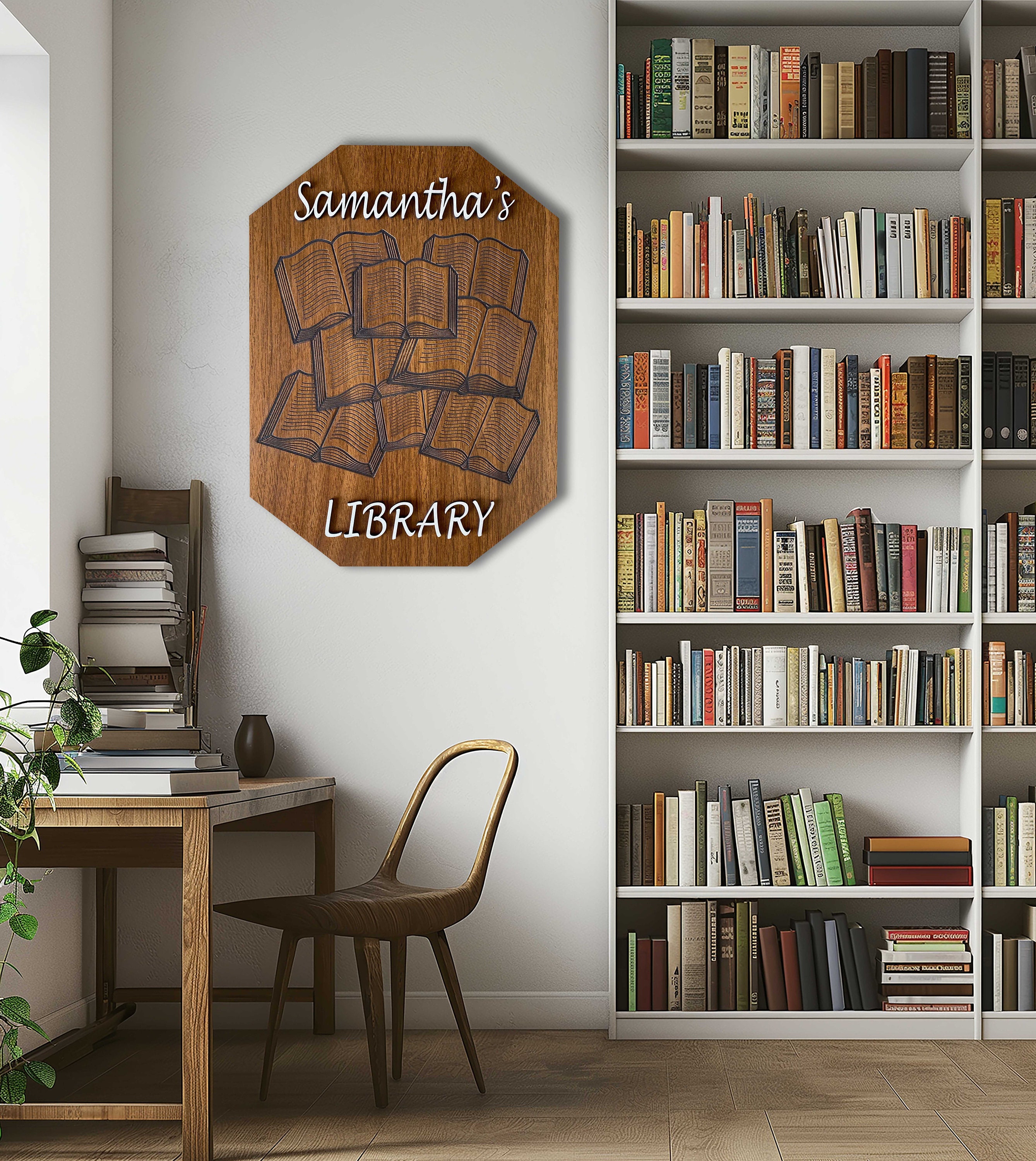 Personalized Library Book Sign, Wood Bookish Sign, Book Shelf Decor ...