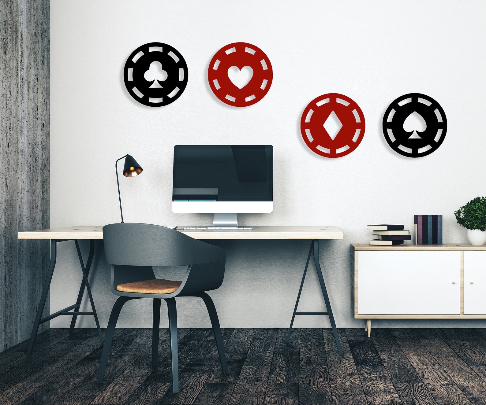 4 Set of Playing Cards Decor, Poker Cart Wall Hangings, Heart, Club ...