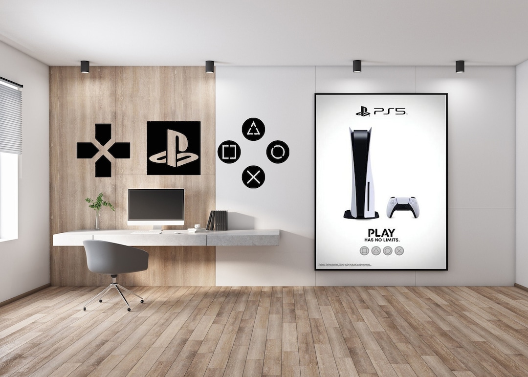 Playstation Wood Wall Art Set, Game Wall Decor, PS5 Geometric Wall ...