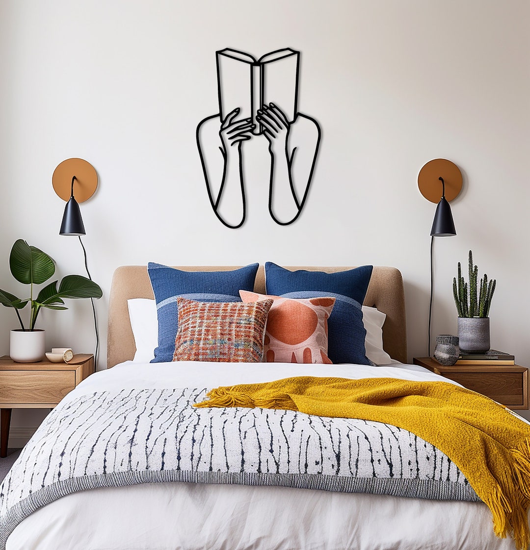 Library Minimalist Line Art, Book Wood Wall Decor, Home Wall Hangings ...