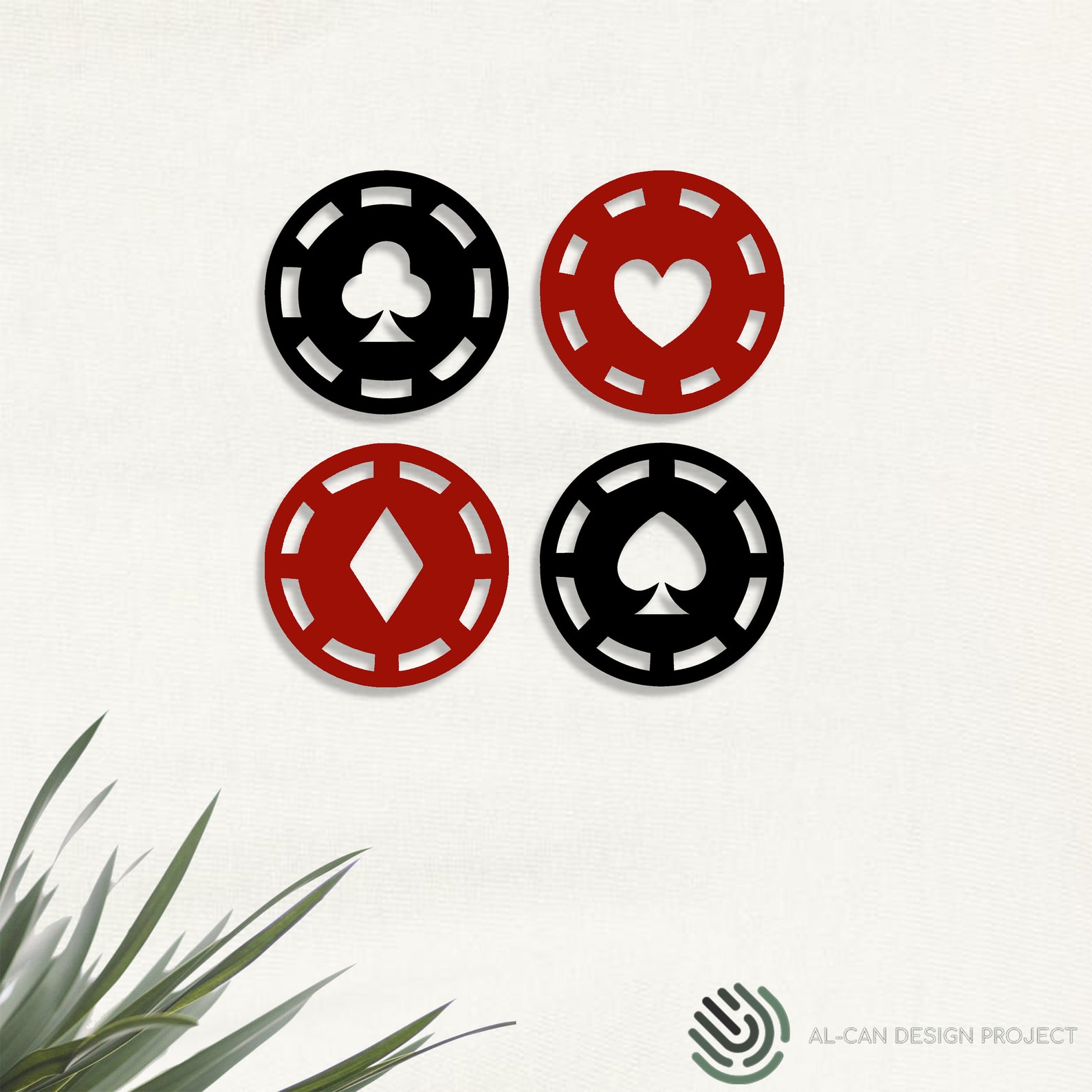 4 Set of Playing Cards Decor, Poker Cart Wall Hangings, Heart, Club ...