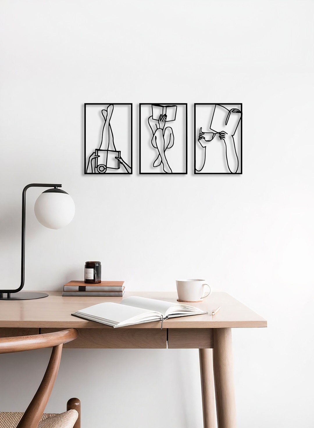 3 Set Bookish Wood Wall Decor Minimalist Line Art Book Wall - Etsy