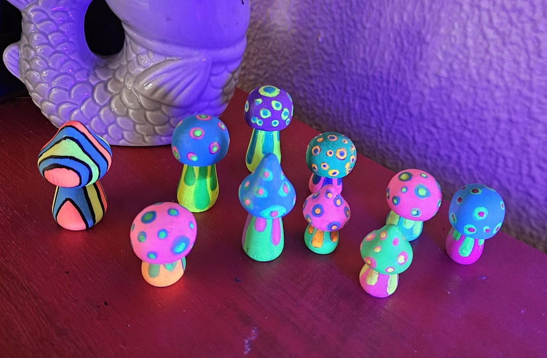 Fluorescent Fungi Hand-painted Wooden Mushrooms - Etsy