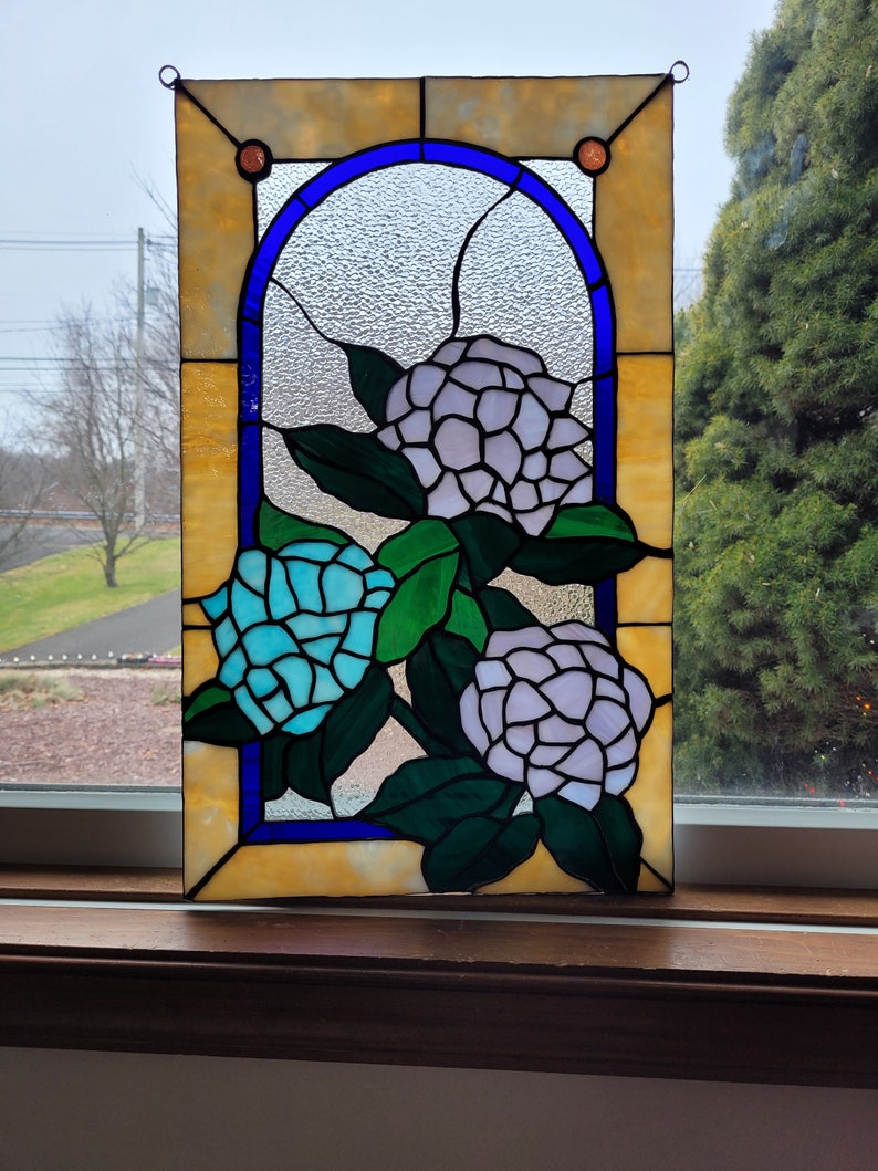 Stunning Stained Glass Hydrangea Panel - Etsy