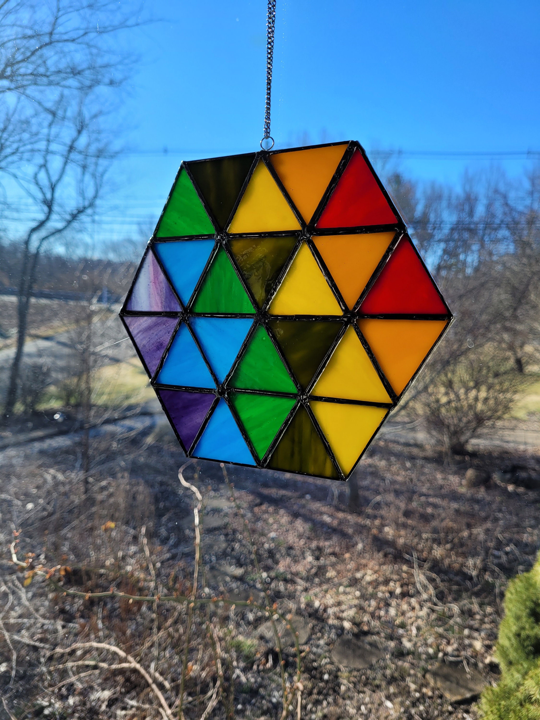 Rainbow Hexagon Stained Glass - Etsy