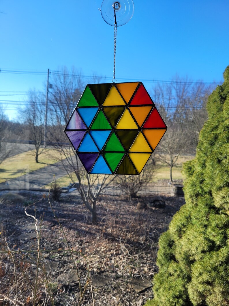 Rainbow Hexagon Stained Glass - Etsy
