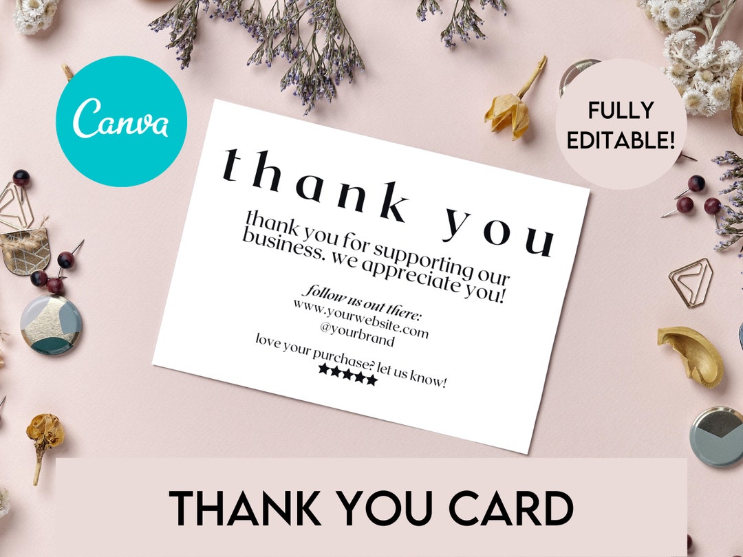 Editable Thank You Card Template, Canva, Holiday Card, Small Business ...