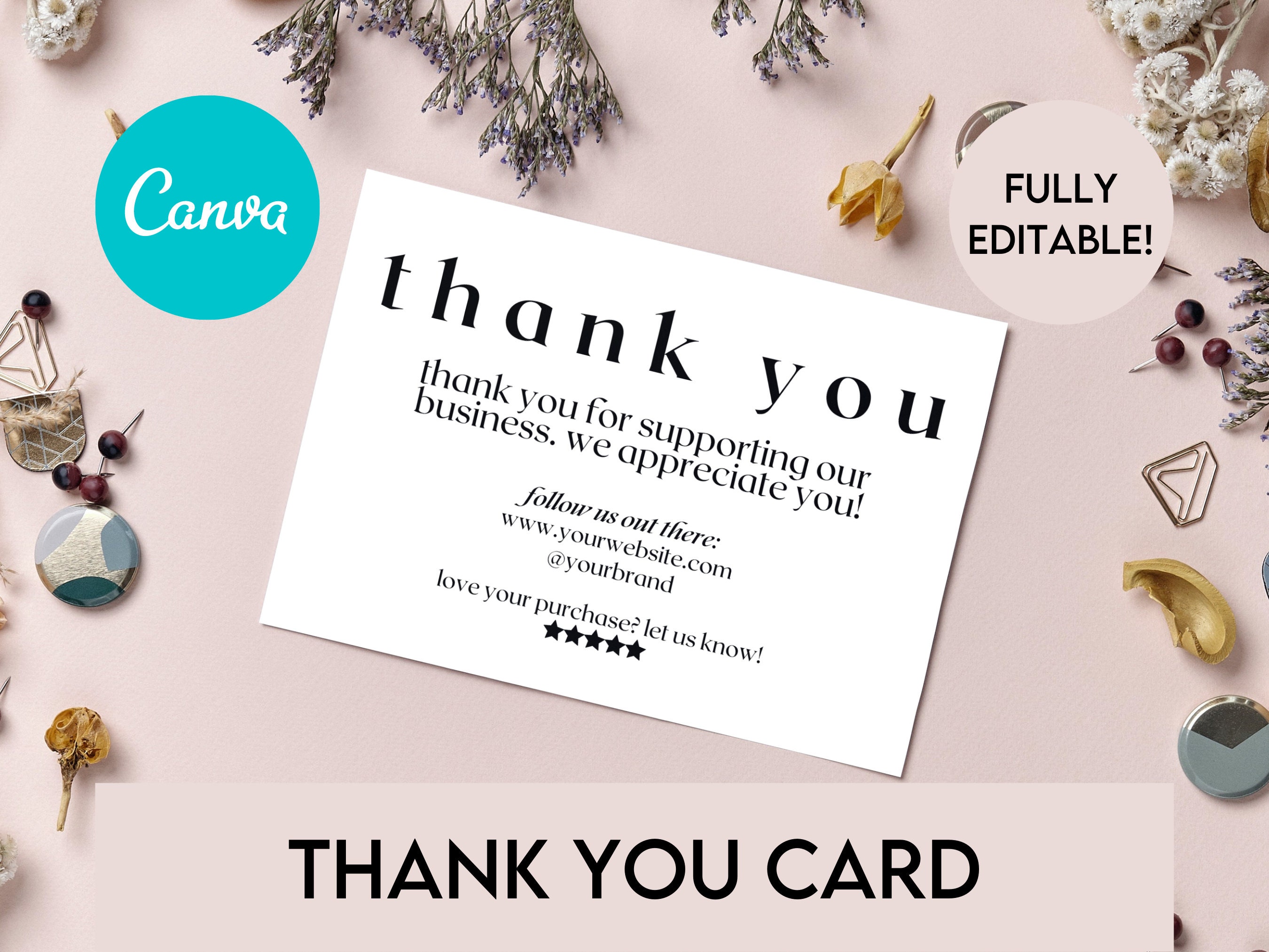 Editable Thank You Card Template, Canva, Holiday Card, Small Business ...
