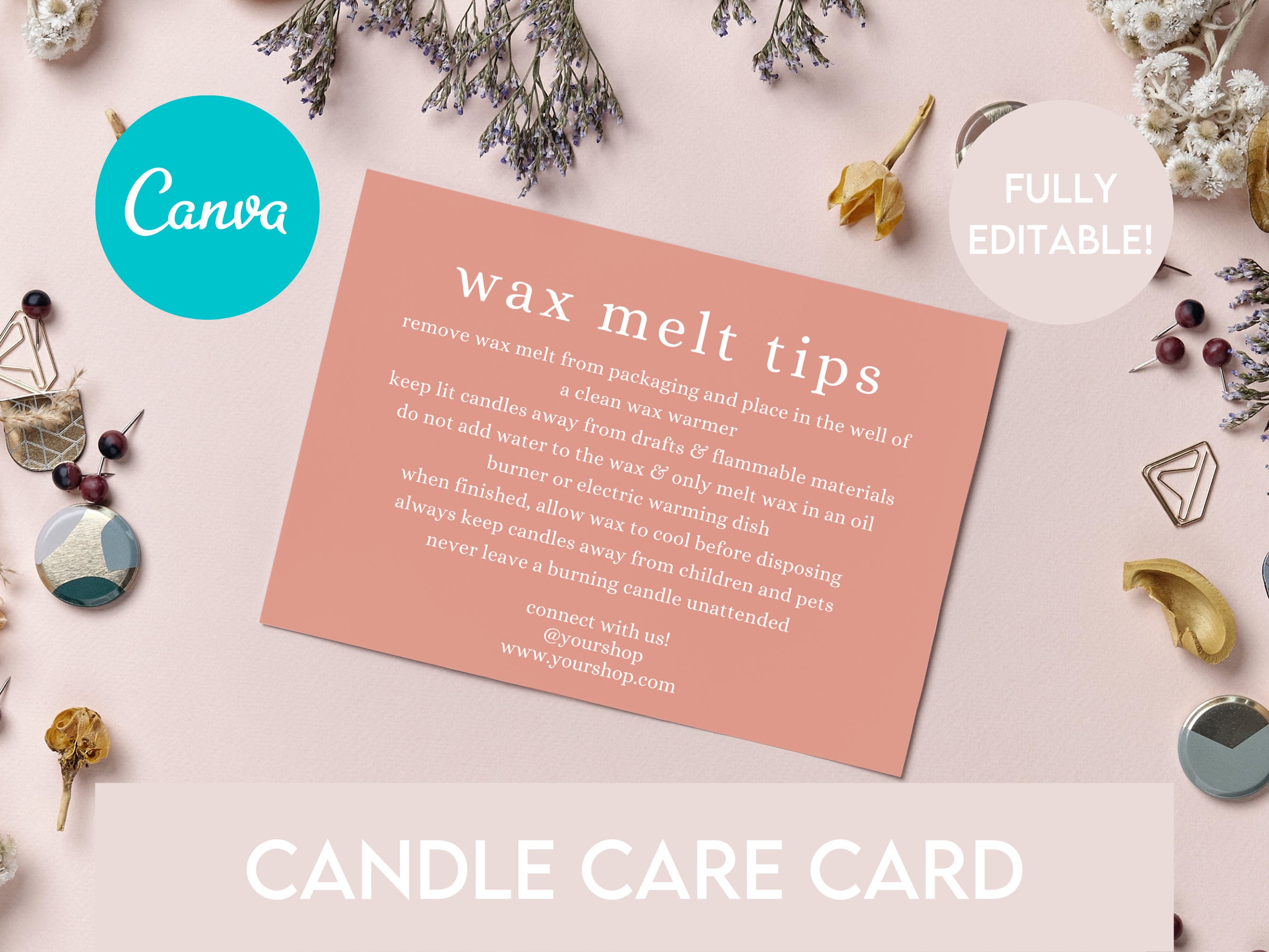Editable Wax Melt Care Card Template, Canva, Candle Care Guide, Wax ...