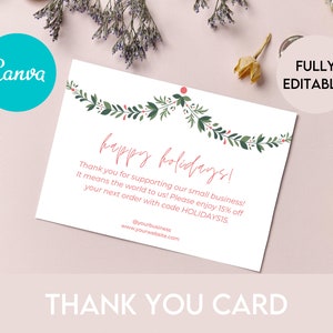 Editable Thank You Card Template, Canva, Holiday Card, Small Business ...