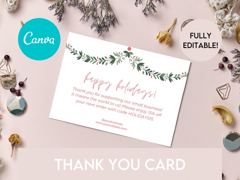 Editable Thank You Card Template, Canva, Holiday Card, Small Business ...