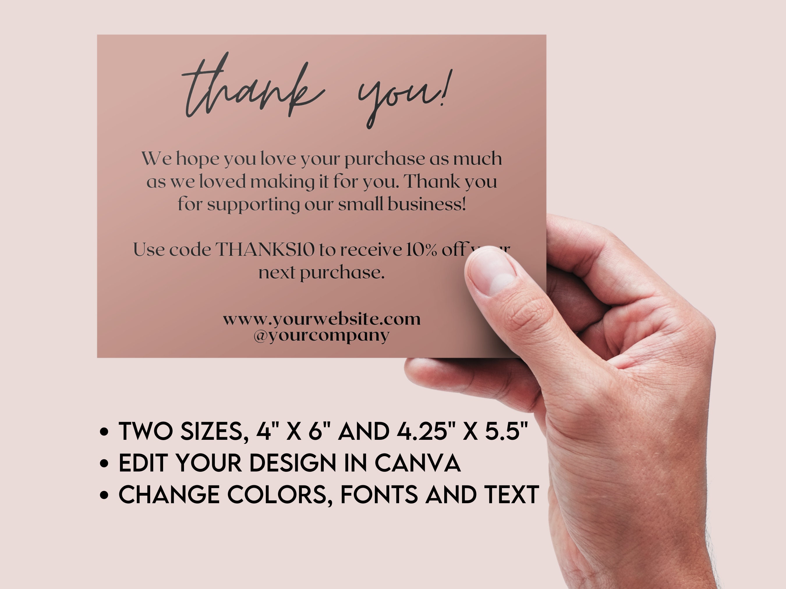Editable Thank You Card Template, Canva Templates for Small Business ...