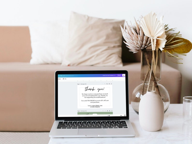 Editable Thank You Card Template, Canva Templates for Small Business ...