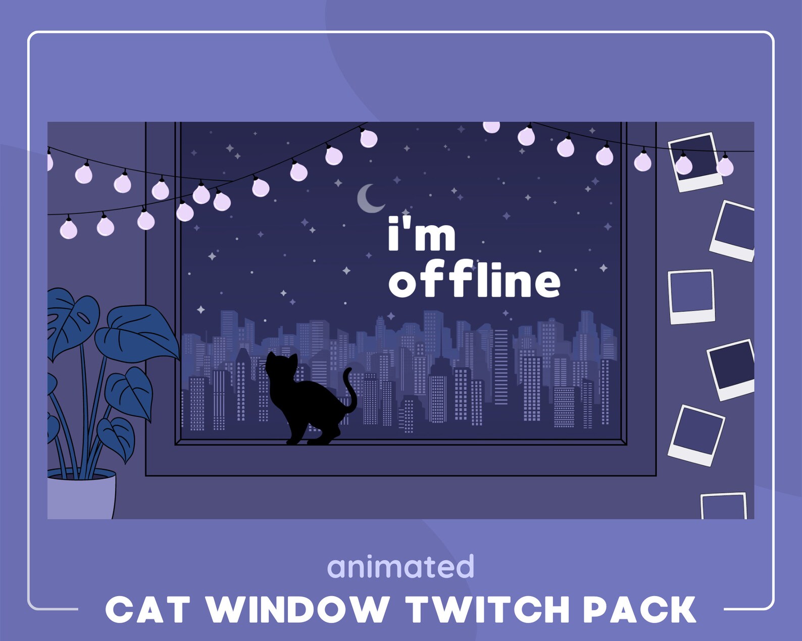 Lo-fi Cat City Window Animated Twitch Overlay | Animated Purple Blue Lo ...