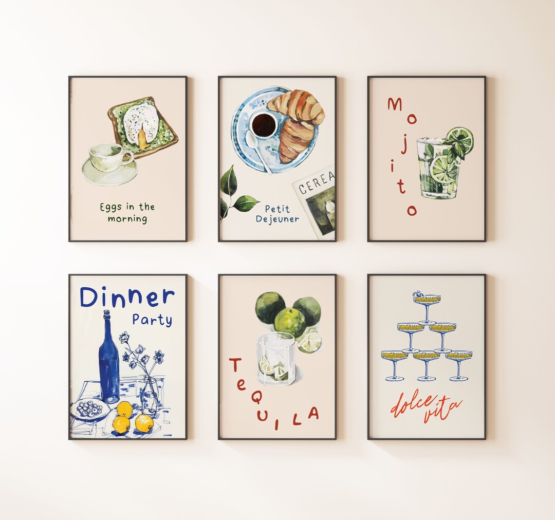 SET OF 6 Kitchen, Food & Drink Prints, Sgallery Wall Set, Kitchen ...