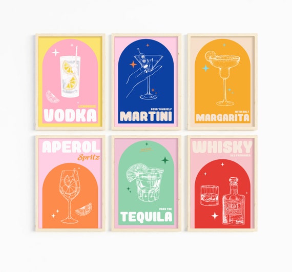 Cocktail Drink Print Set A3 A4 Set of 6 Bar Prints Wall - Etsy