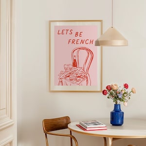 Pink Lets Be French Illustrated Poster, Kitchen Poster Print, Kitchen ...