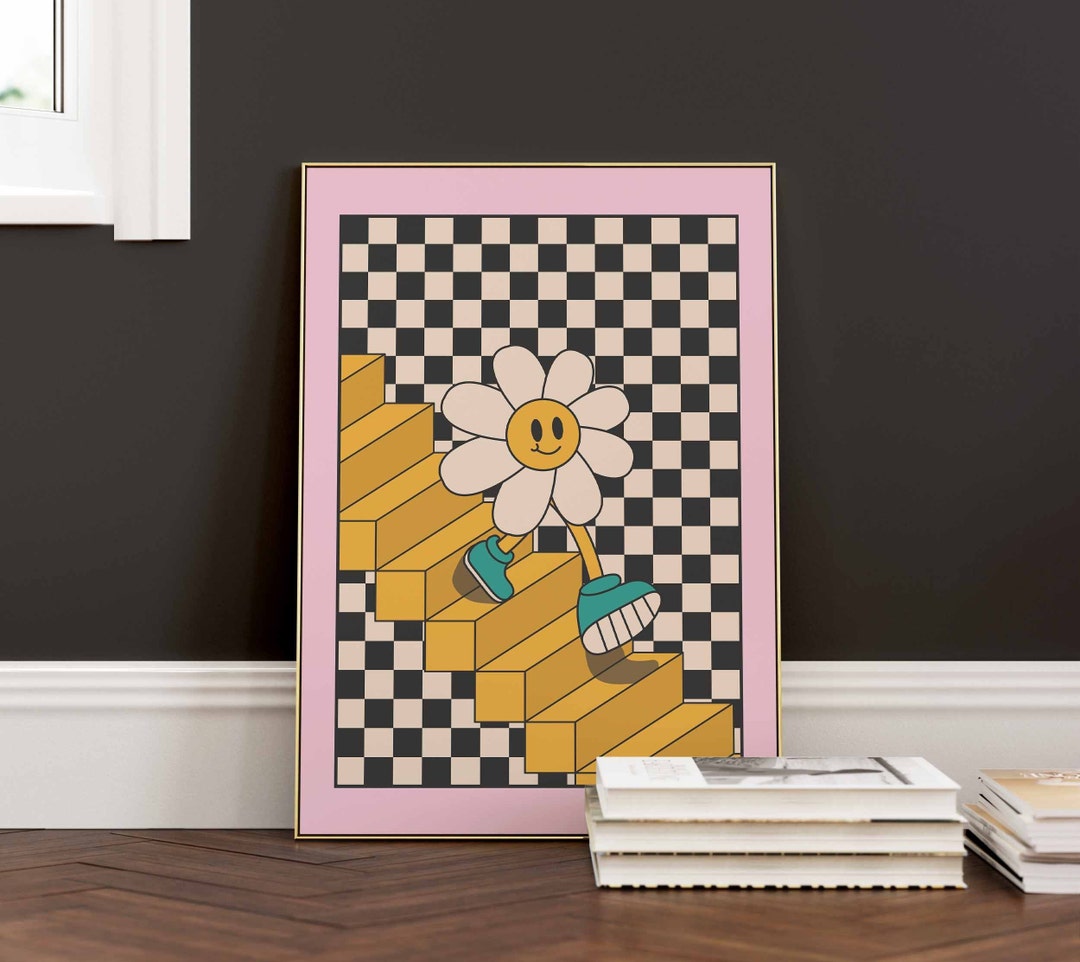 Pink Checkered Illustrative Poster Print, Cool Wall Art, Trendy Art ...
