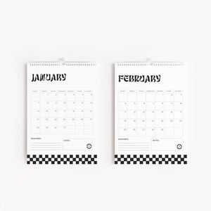 2024 Monochrome Checkerboard Calendar, 12 Month Hanging Calendar, Sun ...