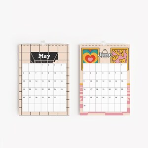 2024 NEW Pink Daisy Checkboard Smiley Calendar, 12 Month Hanging ...