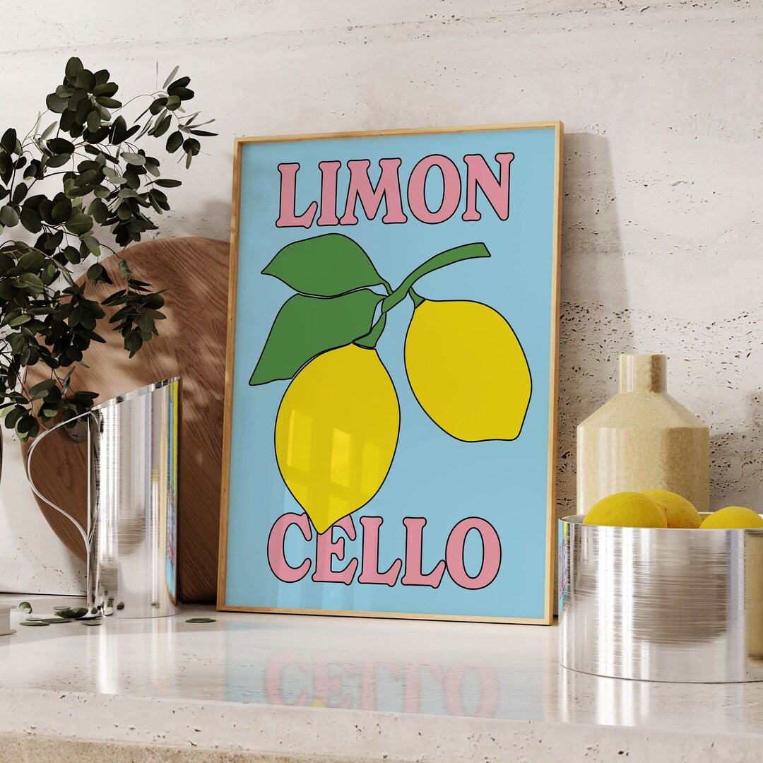 Limoncello Blue Print, A3, A4, Colourful Art, Retro Prints, Lemon Wall ...