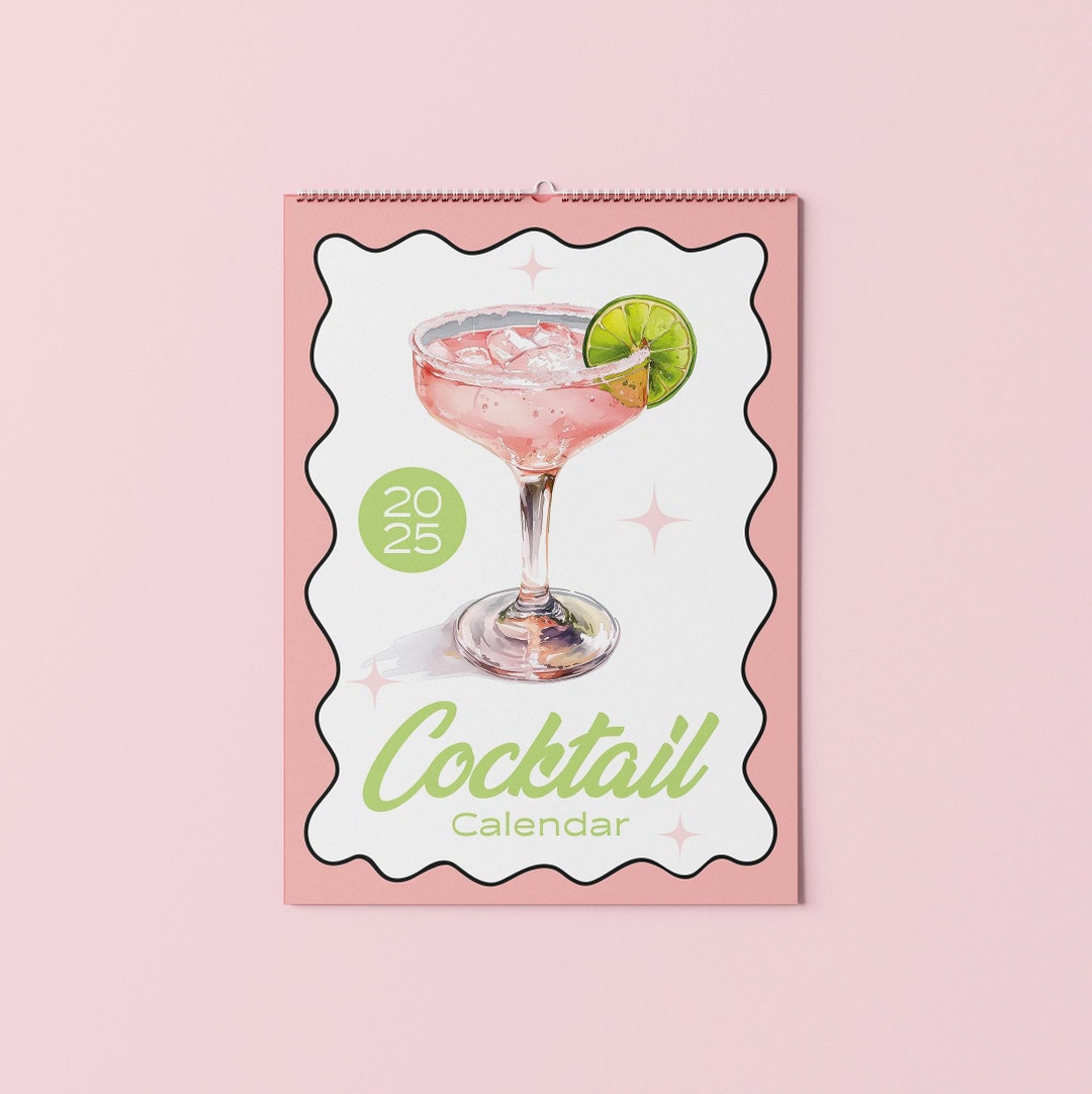 2025 NEW Pink Cocktail Calendar, 12 Month Hanging Calendar, Cocktail ...