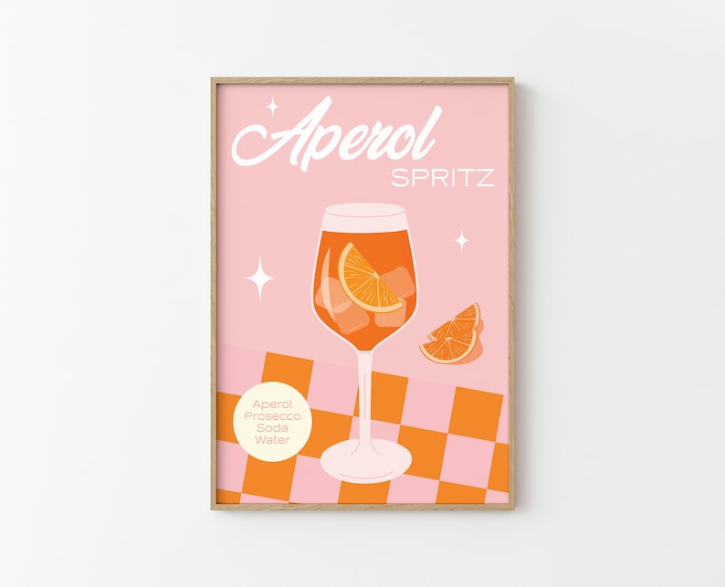 Aperol Spritz Pink Cocktail Print Cocktail Drink Colourful - Etsy UK